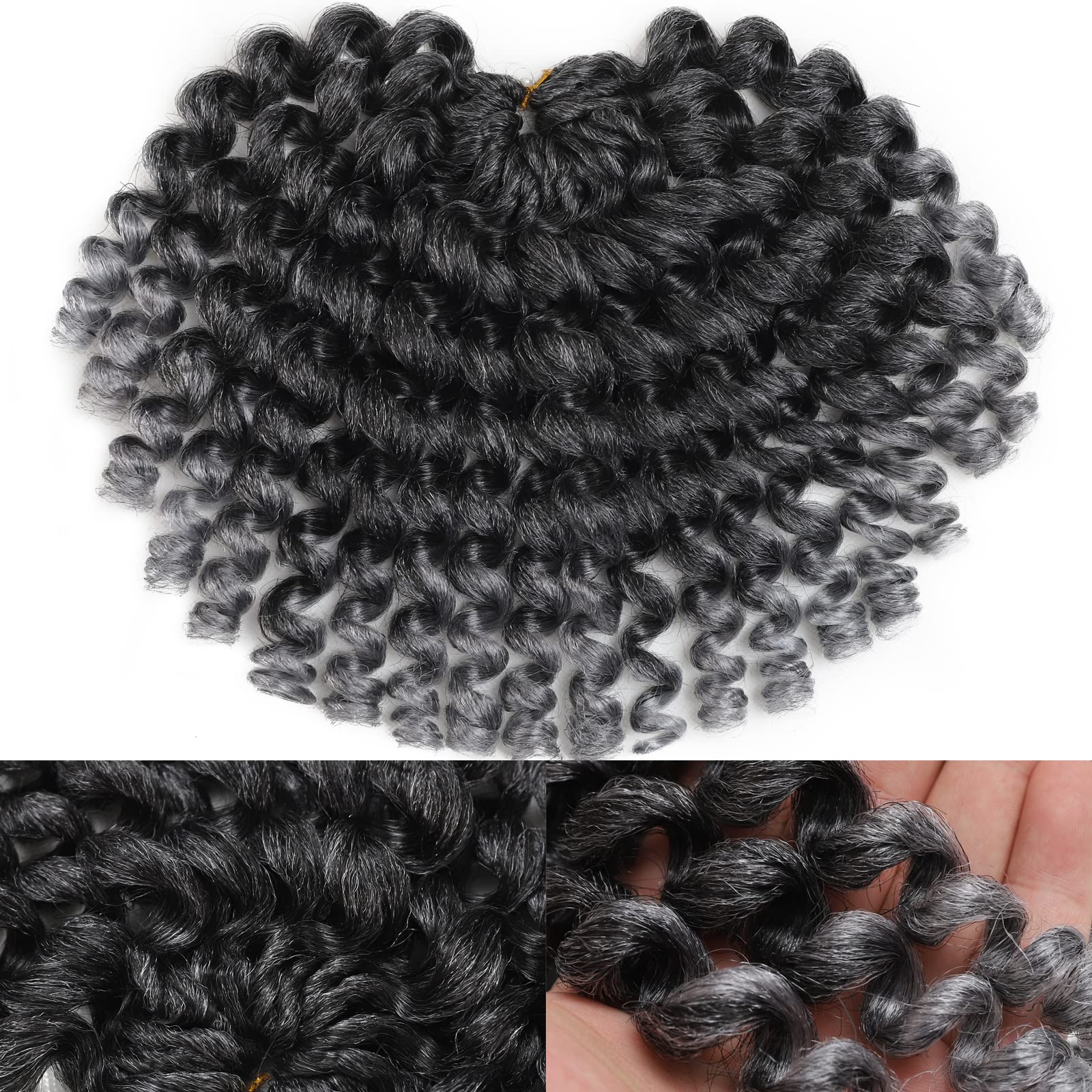 Jamaican Bounce Crochet Hair Extensions 8 inch Ringlet Wand Curl Crochet Hair Curly Pre Looped Crochet Braids Grey Crochet Braiding Hair 60 Roots (8Inch (Pack of 3), TGrey)