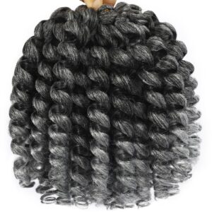 jamaican bounce crochet hair extensions 8 inch ringlet wand curl crochet hair curly pre looped crochet braids grey crochet braiding hair 60 roots (8inch (pack of 3), tgrey)