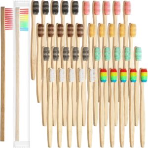 potchen 80 pcs bamboo toothbrushes bulk soft bristles toothbrushes colorful nylon charcoal soft toothbrushes for adults oral teeth travel use, 8 colors, individually wrapped