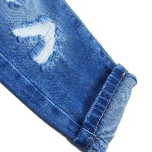 KIDSCOOL SPACE Baby Girl Boy Jeans,Little Kid Elastic Band Inside Ripped Denim Pants,Blue,12-18 Months