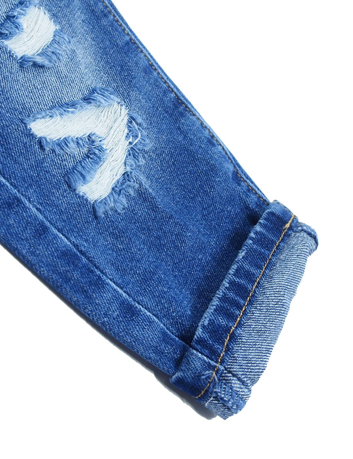 KIDSCOOL SPACE Baby Girl Boy Jeans,Little Kid Elastic Band Inside Ripped Denim Pants,Blue,12-18 Months