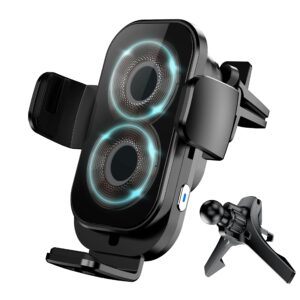 【dual coils & 2 vent mounts】 wireless car charger, casunit 15w dual coil fast charging auto-clamping car mount for iphone 14 13 12 pro max mini/samsung galaxy z flip 4 3 5g s21/lg/pixel 6 pro (black)