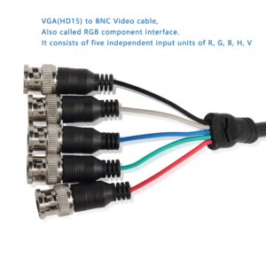 MEIRIYFA VGA to BNC Adapter Cable, HD15 VGA to 5 BNC RGBHV Male Coaxial High Resolution for HDTV Monitor Cable (Black)