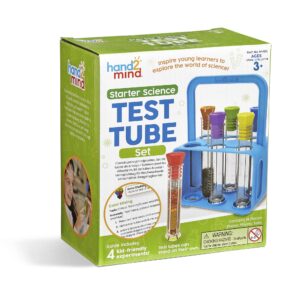 hand2mind Starter Science Test Tube Set, Flat Bottom Test Tubes, Science Lab for Kids, Test Tube Rack, Science Supplies,Test Tubes with Lids, Science Experiments, Science Kits for Kids (Six Tubes)