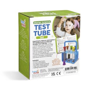 hand2mind Starter Science Test Tube Set, Flat Bottom Test Tubes, Science Lab for Kids, Test Tube Rack, Science Supplies,Test Tubes with Lids, Science Experiments, Science Kits for Kids (Six Tubes)