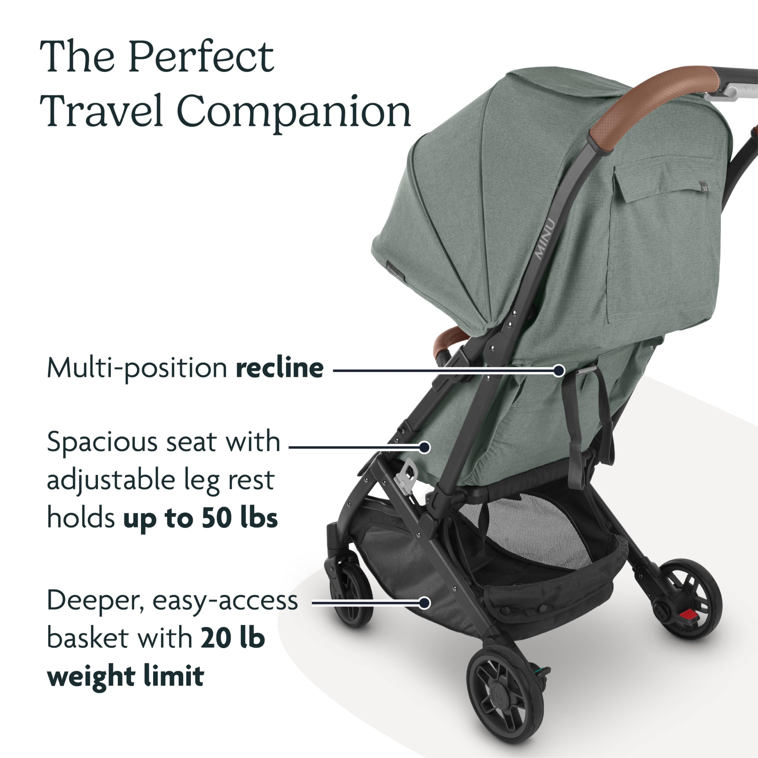 UPPAbaby Minu V2 Travel Stroller/Lightweight, Portable Design/One-Hand Fold/Shoulder Strap and Leather Bumper Bar Included/Jake (Charcoal/Carbon Frame/Black Leather)