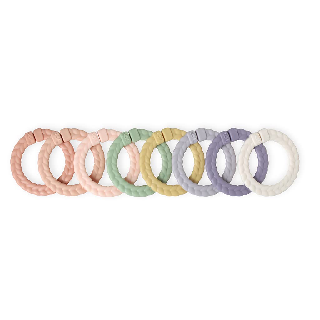 Itzy Ritzy Linking Ring Set; Set of 8 Braided, Rainbow-Colored Versatile Linking Rings; Attach to Baby's Car Seat, Stroller & Activity Gym to Keep Toys Nearby; Pink Rainbow