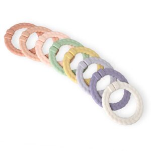 Itzy Ritzy Linking Ring Set; Set of 8 Braided, Rainbow-Colored Versatile Linking Rings; Attach to Baby's Car Seat, Stroller & Activity Gym to Keep Toys Nearby; Pink Rainbow