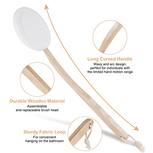 URAQT Lotion Applicator for Back, 7 Piece Set Back Cream Applicator, 2 in 1 Body Brush Back Scrubber for Self Application, Long Wooden Handle Back Applicator with 4 Pads, Bath Brush and Hook