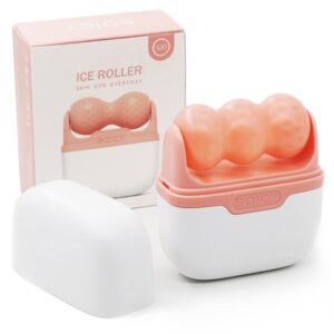 ice roller for face and eyes - facial skin care tools with 2 in 1 face roller and travel case, self care gift for men women (pink)