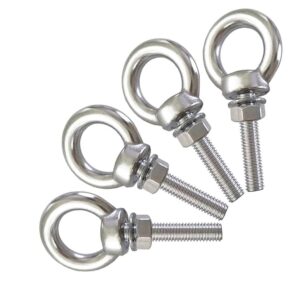 hyxxyy stainless steel eye bolt, 4 pack m8 shoulder eye bolts 5/16" x 1.18"with nuts and washer thread lifting ring eyebolt (thread length 30mm)