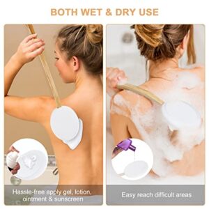 URAQT Lotion Applicator for Back, 7 Piece Set Back Cream Applicator, 2 in 1 Body Brush Back Scrubber for Self Application, Long Wooden Handle Back Applicator with 4 Pads, Bath Brush and Hook