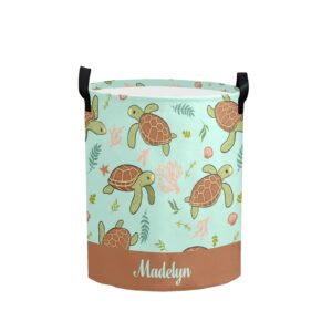 personalized laundry basket hamper,cute sea turtle,collapsible storage baskets with handles for kids room,clothes, nursery decor