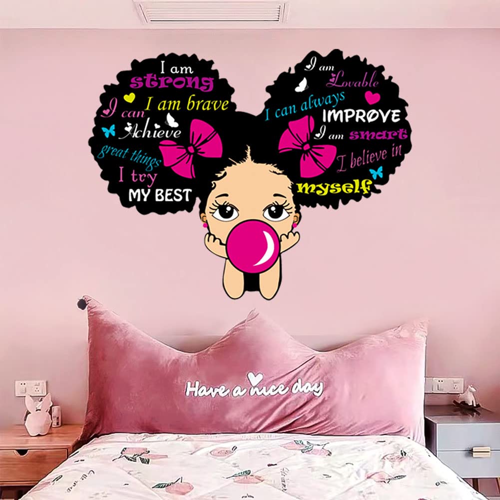 Black Girl Wall Stickers for Girls Bedroom Inspirational Wall Decals Quotes African American Sticker Pink Motivational Saying Wall Decor Sticker for Kid Baby Toddler Room Nursery Playroom Living Room.