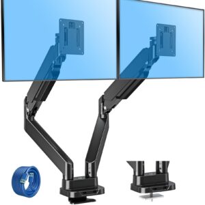 mountup dual monitor mount fits 13''-39'' screen, ultrawide dual monitor desk mount hold 4.4-33 lbs, adjustable gas spring double monitor arms, computer monitor stand with usb, vesa monitor bracket