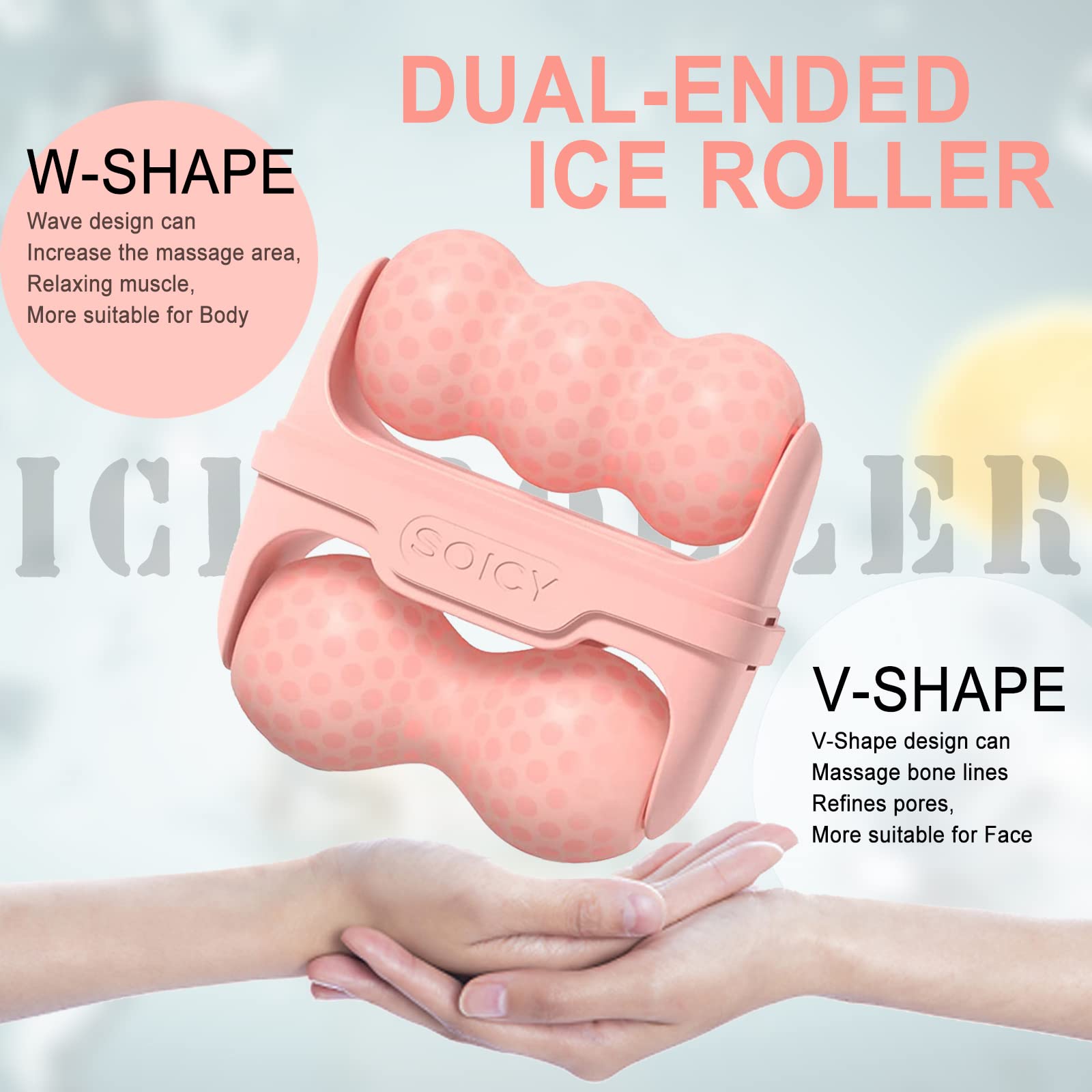 Ice Roller for Face and Eyes - Facial Skin Care Tools with 2 in 1 Face Roller and Travel Case, Self Care Gift for Men Women (Pink)