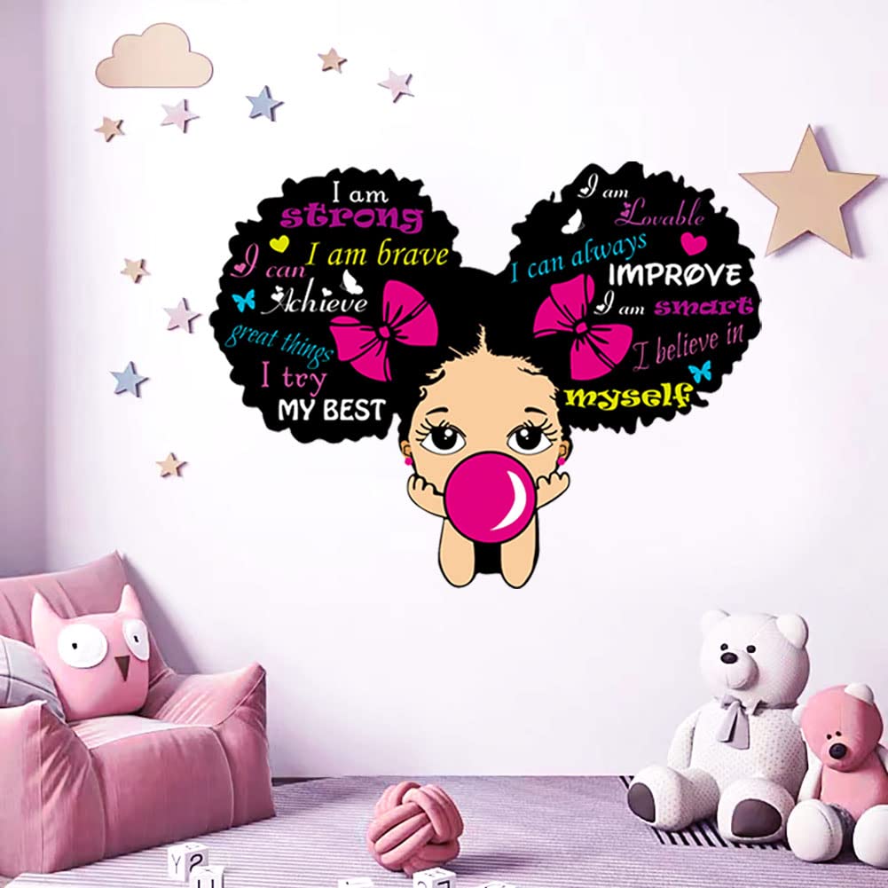 Black Girl Wall Stickers for Girls Bedroom Inspirational Wall Decals Quotes African American Sticker Pink Motivational Saying Wall Decor Sticker for Kid Baby Toddler Room Nursery Playroom Living Room.