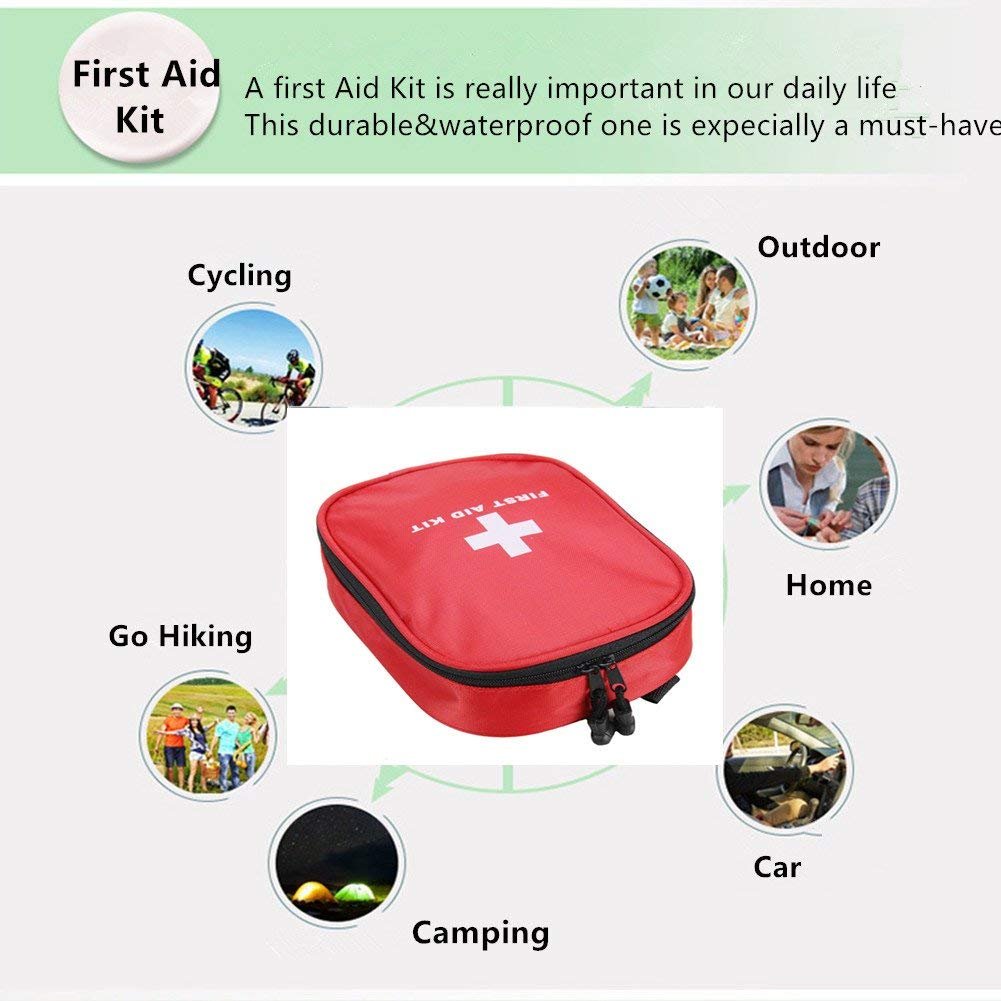 Empty First Aid Kit Bag Double Zipped First Aid Supplies Package Mini Medications Organizer Waterproof Nylon Medical Survival Kit Rescue Case Handy Travel Medicine Container for Home Car Outdoor