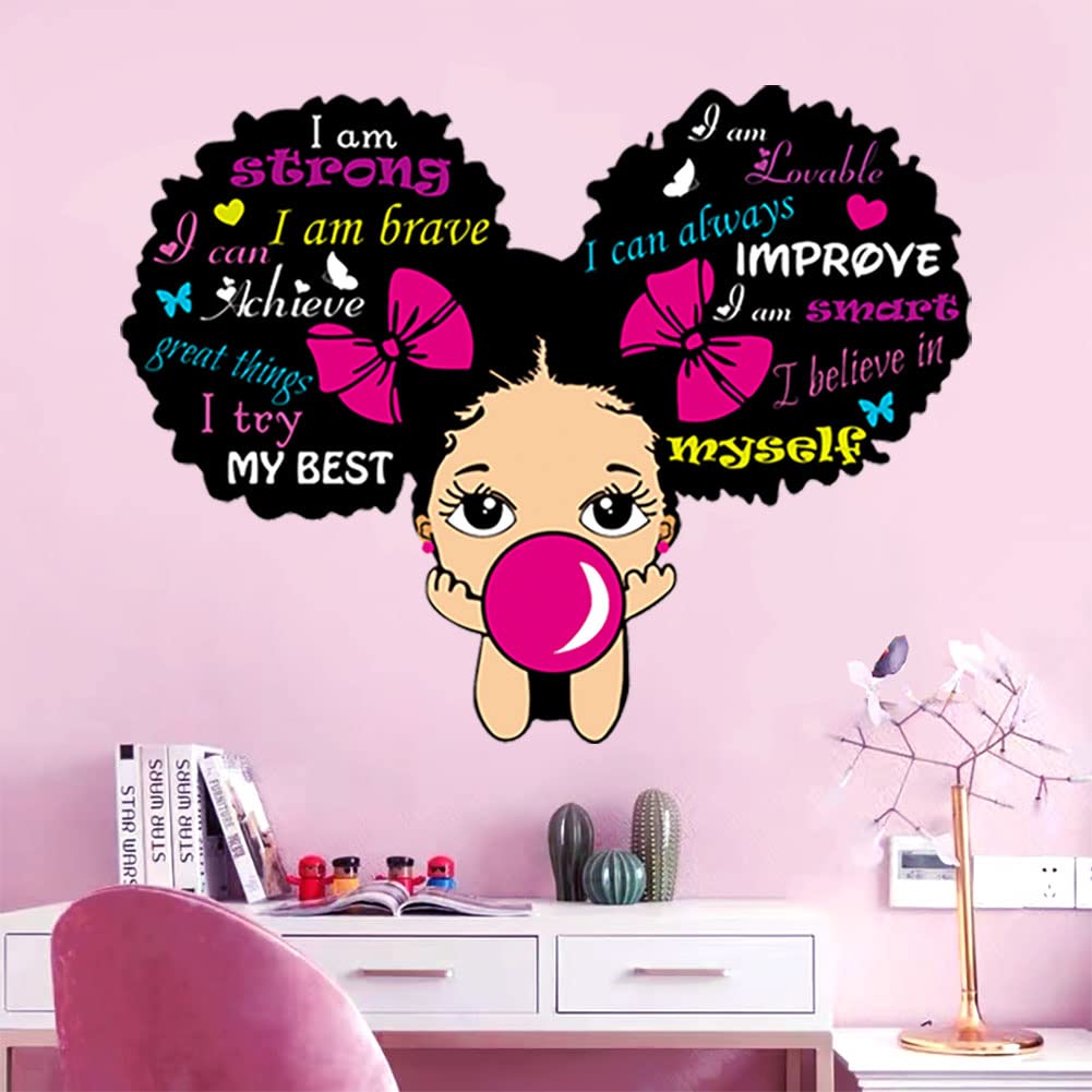 Black Girl Wall Stickers for Girls Bedroom Inspirational Wall Decals Quotes African American Sticker Pink Motivational Saying Wall Decor Sticker for Kid Baby Toddler Room Nursery Playroom Living Room.