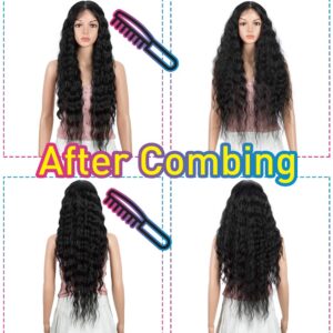 Joedir Lace Front Wigs 30" Long Wavy Synthetic Wig 4.5" Deep Part HD Transparent Lace With Baby Hair For Women 130% Density Wigs(Black Color)