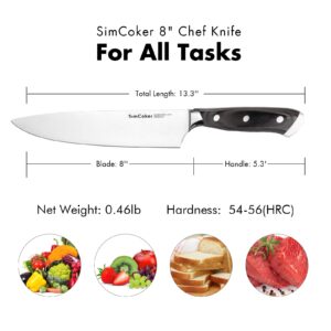 SimCoker Chef Knife,8 Inch Knife,Sharp Kitchen Knife,German High Carbon Stainless Steel EN1.4116, Ergonomic Pakkawood Handle and Gift Box