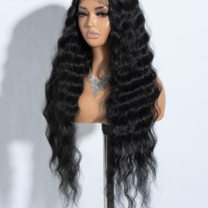 Joedir Lace Front Wigs 30" Long Wavy Synthetic Wig 4.5" Deep Part HD Transparent Lace With Baby Hair For Women 130% Density Wigs(Black Color)