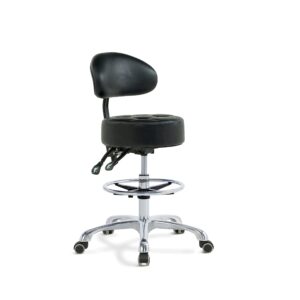 grace & grace height adjustable rolling swivel tall stool chair with back support,heavy duty stool with wheels for salon,massage, factory, shop,work (black,with back support)