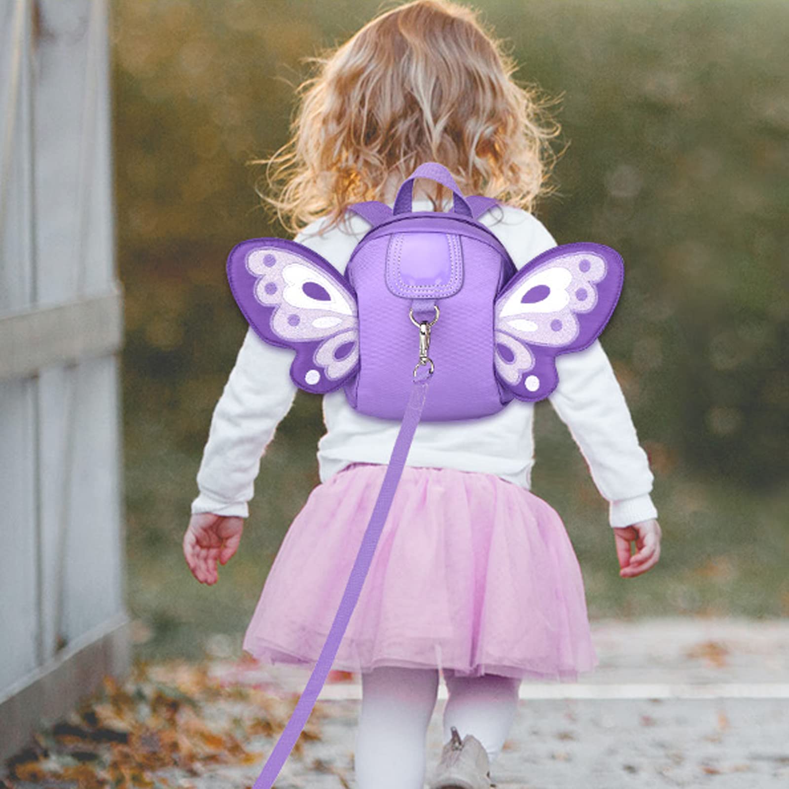 Accmor Toddler Harness Backpack Leash, Cute Butterfly Kid Backpacks with Anti Lost Wrist Link, Mini Child Backpack Harness Leashes Walking Wristband Travel Bag Harness Rein for Baby Girls (Purple)