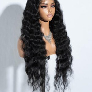 Joedir Lace Front Wigs 30" Long Wavy Synthetic Wig 4.5" Deep Part HD Transparent Lace With Baby Hair For Women 130% Density Wigs(Black Color)