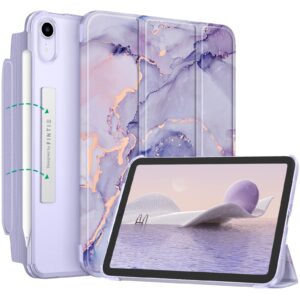 fintie slimshell case for ipad mini 7 (a17 pro) 2024 / ipad mini 6 2021, [magnetic clasp] lightweight stand case w/translucent frosted back cover for ipad mini 7th/6th generation 8.3", lilac marble