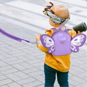 Accmor Toddler Harness Backpack Leash, Cute Butterfly Kid Backpacks with Anti Lost Wrist Link, Mini Child Backpack Harness Leashes Walking Wristband Travel Bag Harness Rein for Baby Girls (Purple)