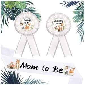 aichengzi woodland creatures baby shower sash mom to be & daddy to be corsage party decorations