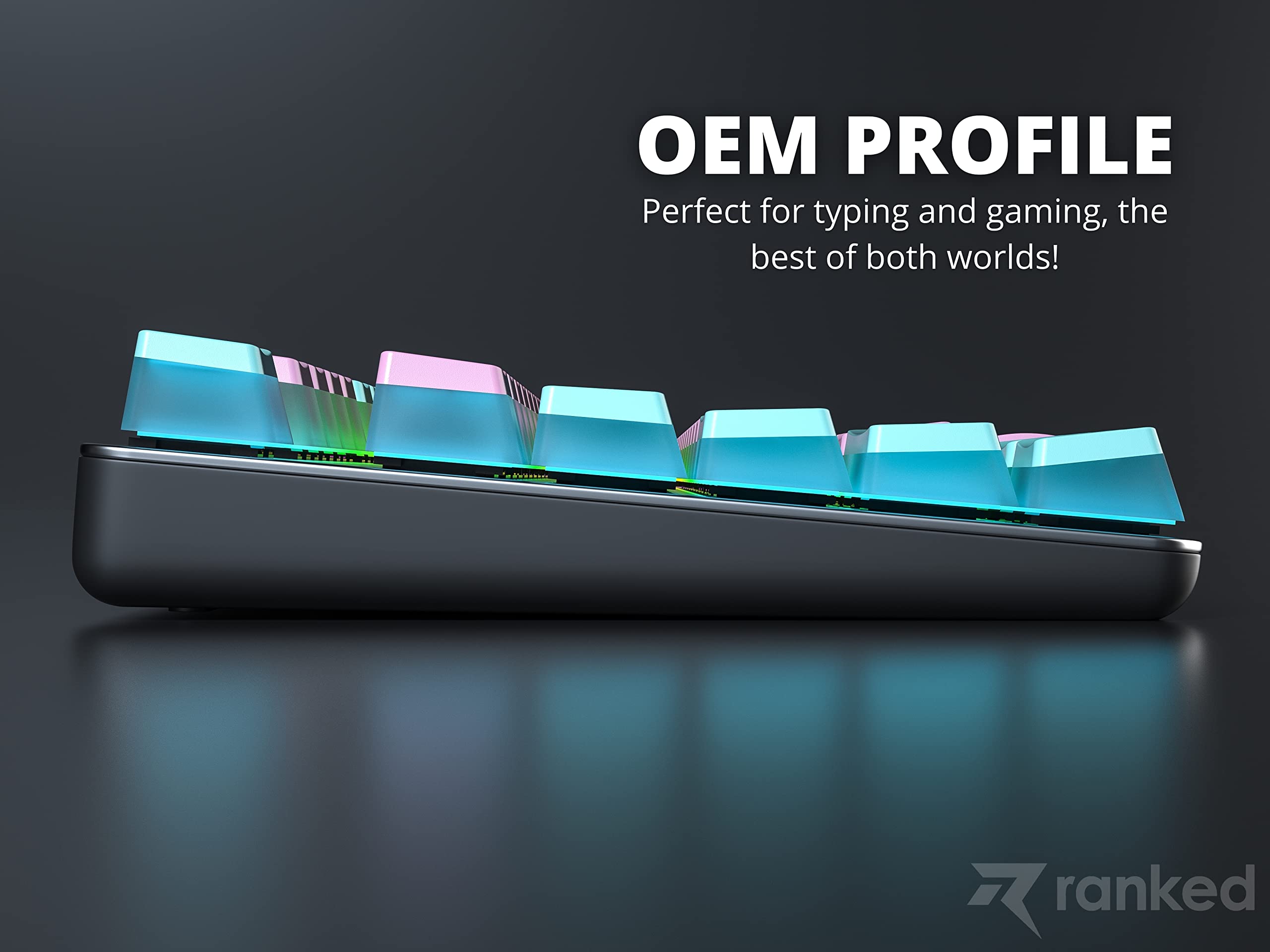 Ranked Pudding v2 PBT Keycaps | 145 Double Shot Translucent ANSI US & ISO Layout | OEM Profile for Full Size, TKL, 75%, 65% and 60% RGB Mechanical Gaming Keyboard (Miami Vice)