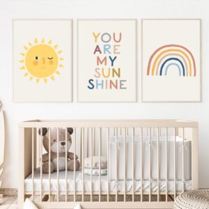 you are my sunshine wall art 3 piece boho nursery wall art rainbow art wall decor nursery art prints for kids room nursery pictures for baby girls room decor 12x16 inch unframed