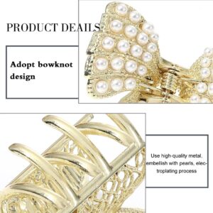 Brinie Pearl Hair Claw Clamps Gold Metal Hair Claw Clips Bowknot Hair Styling Clips Non Slip Jaw Hair Clamps Hair Accessories for Women and Girls (Pack of 2)