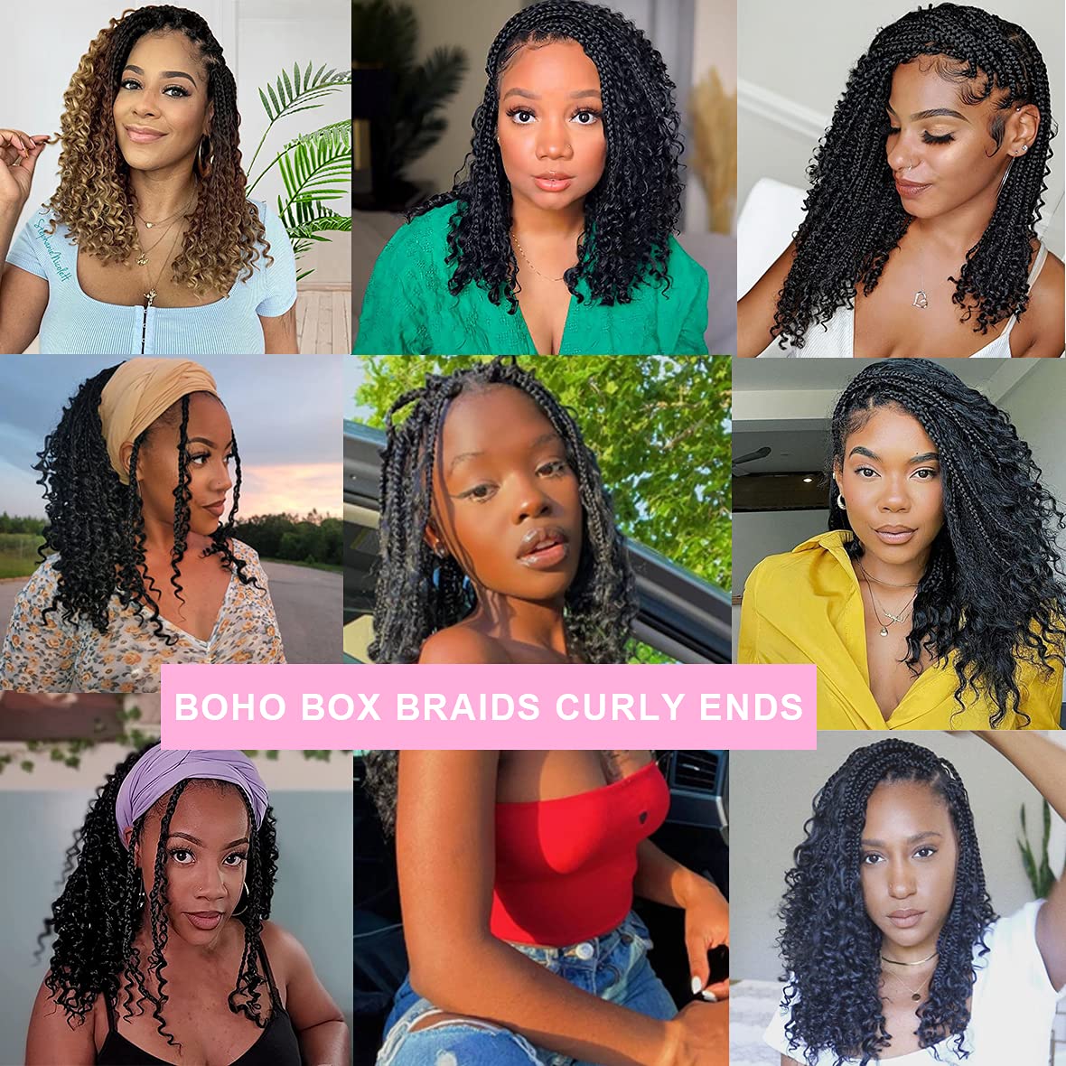 Unionbeauty 14 Inch Boho Box Braids Crochet Hair 8 Packs Goddess Box Braids Crochet Hair Curly Ends Pre-looped Bohemian Hippie Braids Ombre Synthetic Braiding Hair Extension for Black Woman 1B/30#