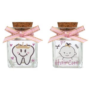 hamuiers first tooth and curl keepsake jar, baby tooth fairy keepsake holder and first haircut keepsake jar - girl