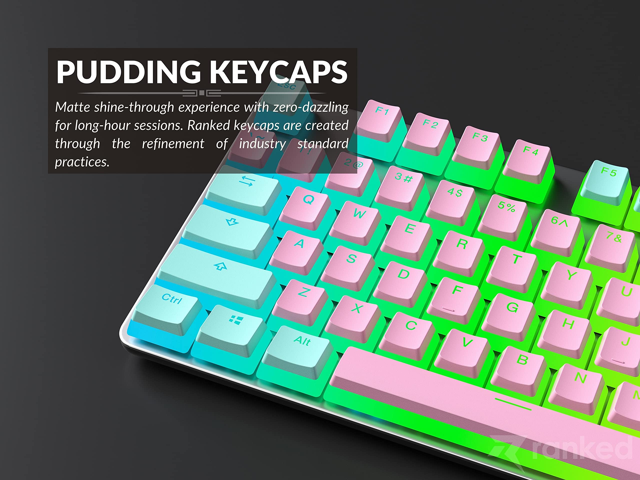 Ranked Pudding v2 PBT Keycaps | 145 Double Shot Translucent ANSI US & ISO Layout | OEM Profile for Full Size, TKL, 75%, 65% and 60% RGB Mechanical Gaming Keyboard (Miami Vice)