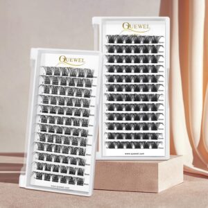 QUEWEL Cluster Lashes 72 Pcs Wide Stem Individual Lashes C/D Curl 8-16mm Length DIY Eyelash Extension False Eyelashes Natural&Mega Styles Soft for Personal Makeup Use at Home (Mega-D-MIX8-16)