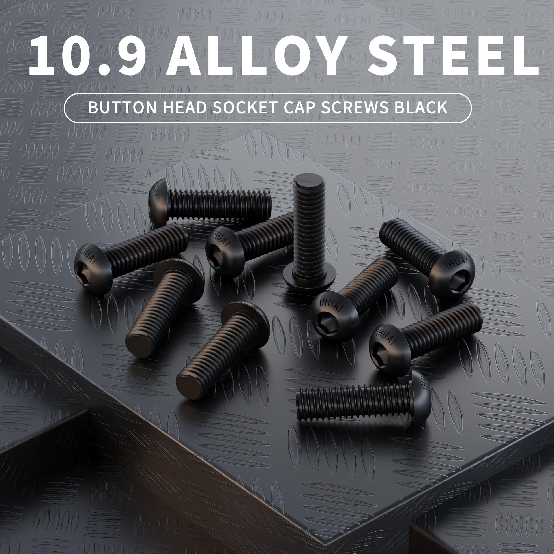 Cicidorai M5-0.8 x 12mm Button Head Socket Cap Bolts Screws, 10.9 Grade Alloy Steel, Black Oxide Finish, Machine Thread, Allen Socket Drive, Quantity 100