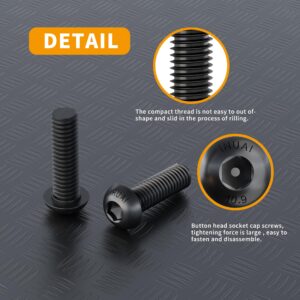 Cicidorai M5-0.8 x 12mm Button Head Socket Cap Bolts Screws, 10.9 Grade Alloy Steel, Black Oxide Finish, Machine Thread, Allen Socket Drive, Quantity 100