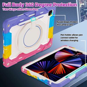 ROISKIN for iPad Pro 12.9 -Inch Case (6th, 5th, 4th & 3rd Gen)with HD Screen Protector, 360 Stand, Handle, Pencil Holder,Shoulder Strap[15ft Drop Protection]Rugged Bulky Full Body 12.9 iPad Pro Case