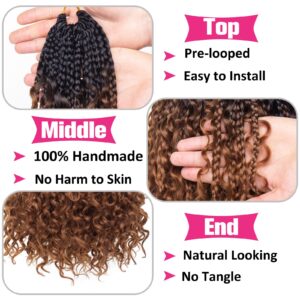 Unionbeauty 14 Inch Boho Box Braids Crochet Hair 8 Packs Goddess Box Braids Crochet Hair Curly Ends Pre-looped Bohemian Hippie Braids Ombre Synthetic Braiding Hair Extension for Black Woman 1B/30#