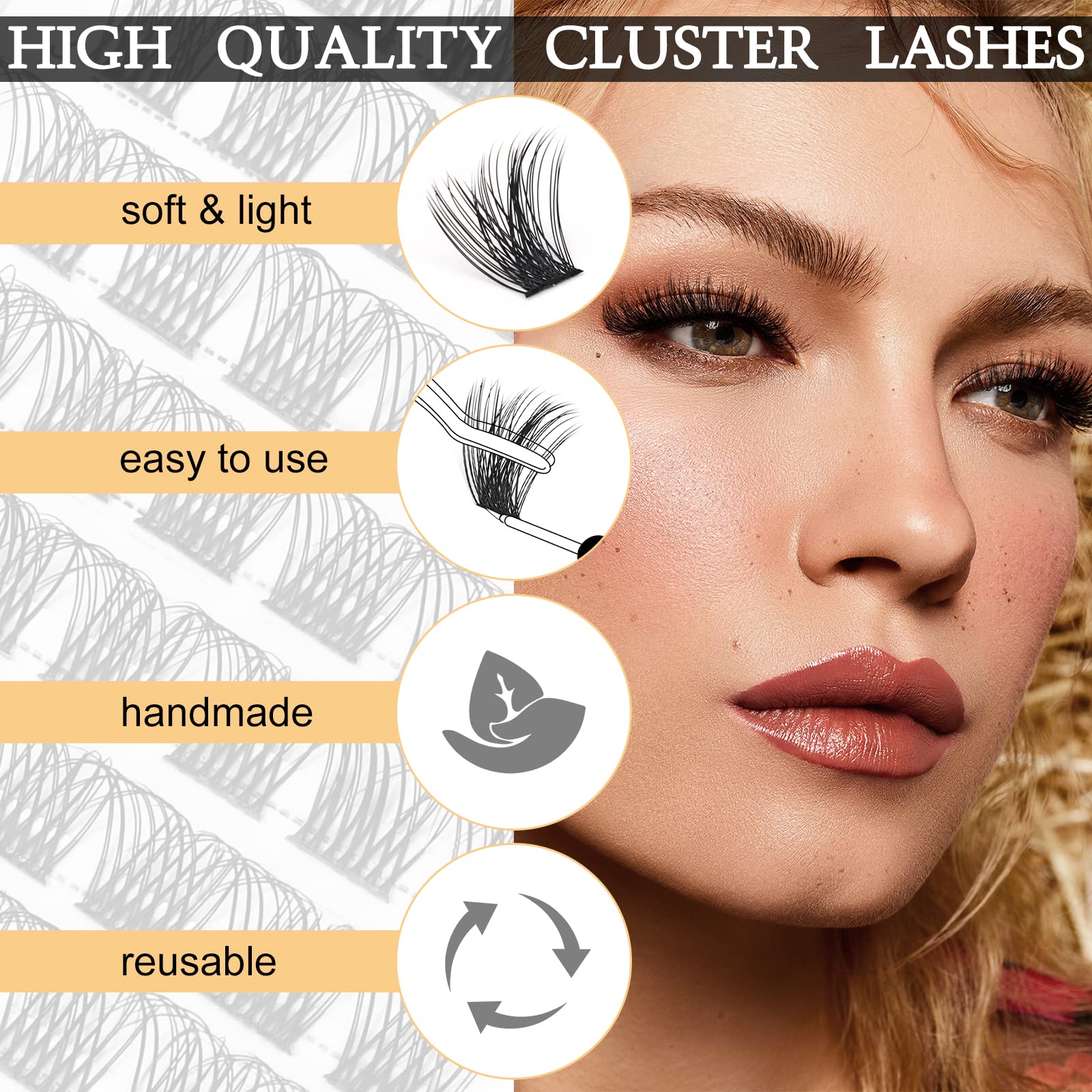 QUEWEL Cluster Lashes 72 Pcs Wide Stem Individual Lashes C/D Curl 8-16mm Length DIY Eyelash Extension False Eyelashes Natural&Mega Styles Soft for Personal Makeup Use at Home (Mega-D-MIX8-16)