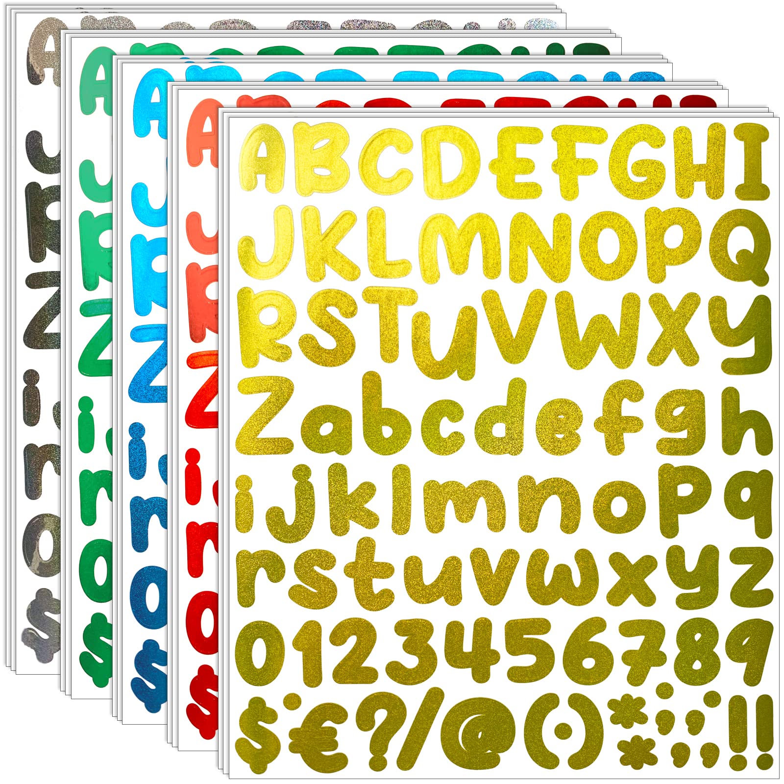 1215 Pieces 15 Sheets Holographic Laser Letter Stickers Self Adhesive Vinyl Letters, Alphabet Number Stickers, Decals for Mailbox,Sign,Business,Home,Office,School (1 Inch)