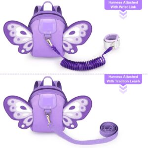 Accmor Toddler Harness Backpack Leash, Cute Butterfly Kid Backpacks with Anti Lost Wrist Link, Mini Child Backpack Harness Leashes Walking Wristband Travel Bag Harness Rein for Baby Girls (Purple)