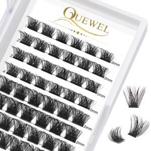 quewel cluster lashes 72 pcs wide stem individual lashes c/d curl 8-16mm length diy eyelash extension false eyelashes natural&mega styles soft for personal makeup use at home (mega-d-mix8-16)