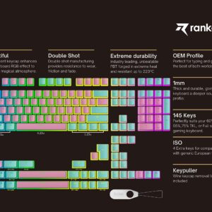 Ranked Pudding v2 PBT Keycaps | 145 Double Shot Translucent ANSI US & ISO Layout | OEM Profile for Full Size, TKL, 75%, 65% and 60% RGB Mechanical Gaming Keyboard (Miami Vice)