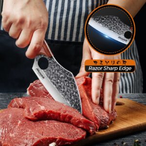 Huusk Chef Knives, Meat Cleaver Outdoor Cooking Knife with Sheath Camping Knives BBQ Knife set