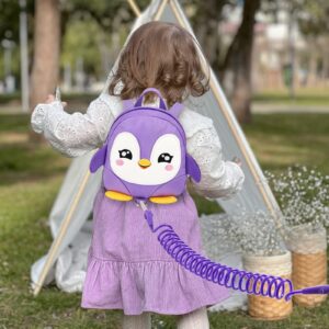 Accmor Toddler Harness Backpack Leash, Cute Penguin Kid Backpacks with Anti Lost Wrist Link, Mini Child Backpack Harness Leashes Walking Wristband Rope Travel Bag Harness Rein for Baby Girls (Purple)